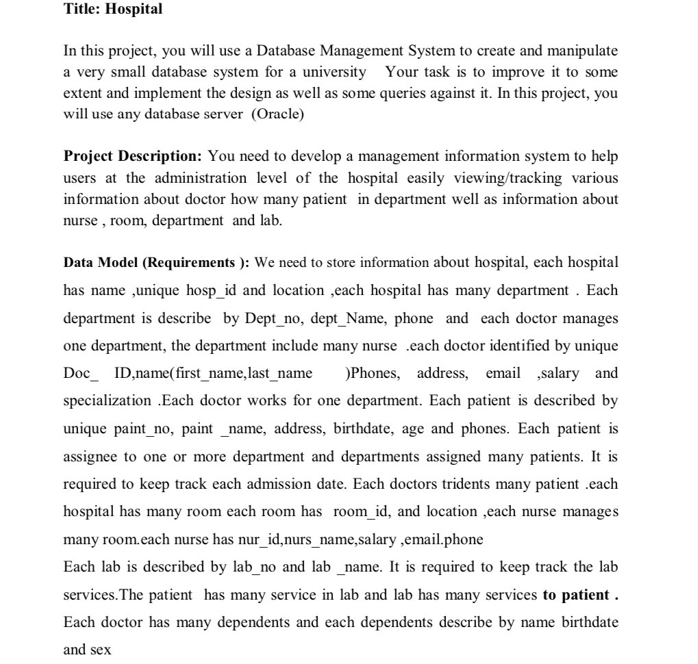 Solved Title: HospitalIn this project, you will use a | Chegg.com