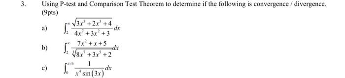 Solved 3. Using P-test and Comparison Test Theorem to | Chegg.com