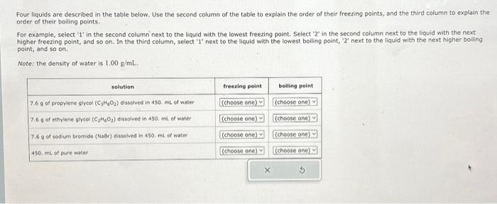 Solved Four liquids are described in the table below. Use | Chegg.com