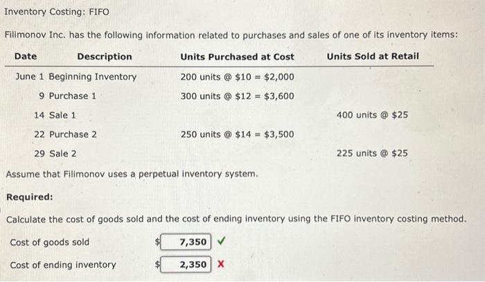 Solved Inventory Costing: FIFO Filimonov Inc. has the | Chegg.com
