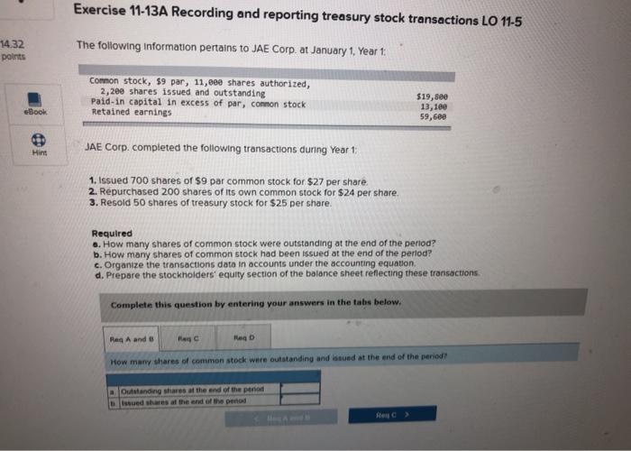 Solved Exercise 11-13A Recording and reporting treasury | Chegg.com