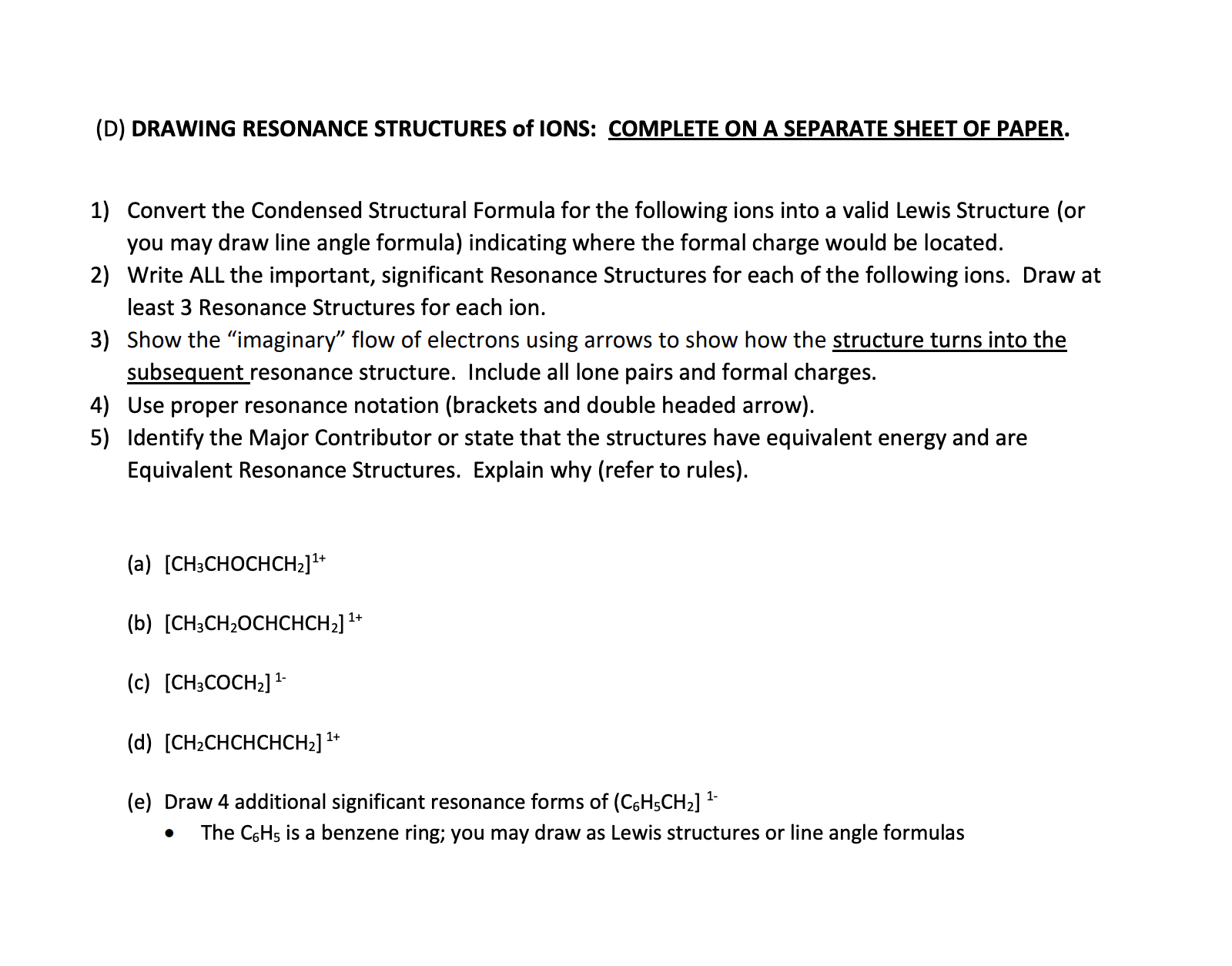 (D) ﻿DRAWING RESONANCE STRUCTURES of IONS: COMPLETE | Chegg.com