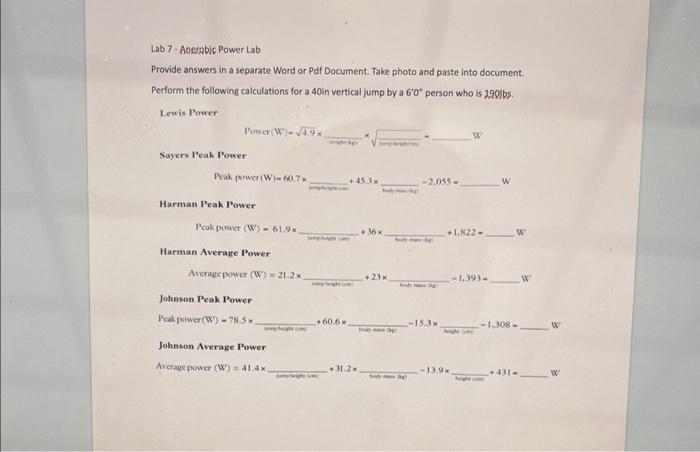 Solved Lab 7 - Avergbic Power Lab Provide answers in a | Chegg.com
