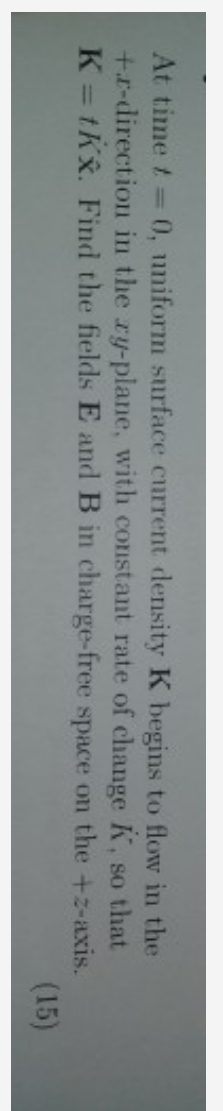 Solved At time t=0, ﻿uniform surface current density K | Chegg.com