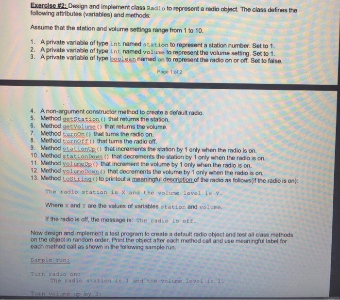 Solved Exercise #2: Design and implement class Radio to | Chegg.com