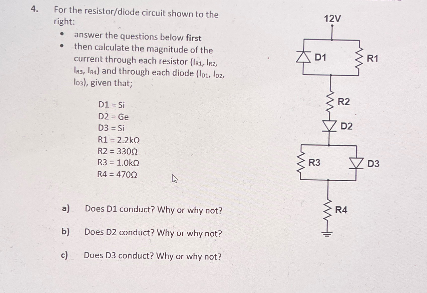 Solved For the resistor/diode circuit shown to the | Chegg.com