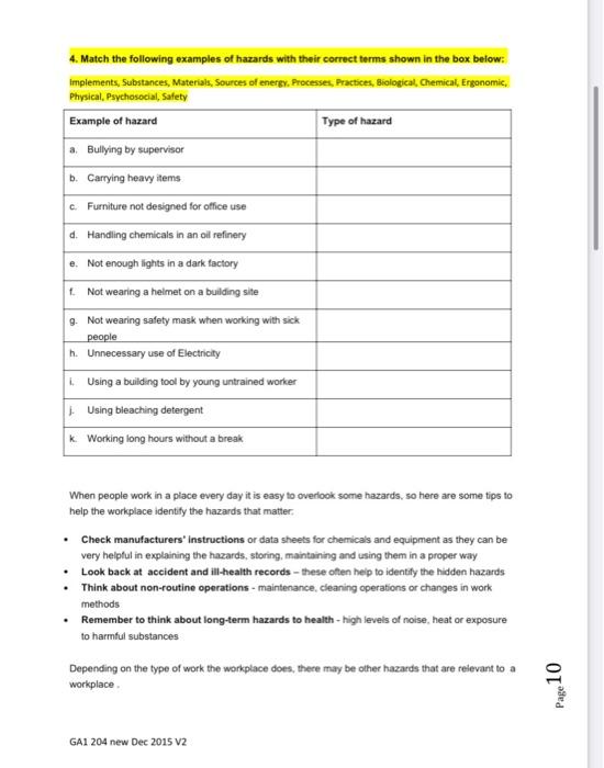 Unit 14 Health & Safety in the Workplace Part 1: | Chegg.com