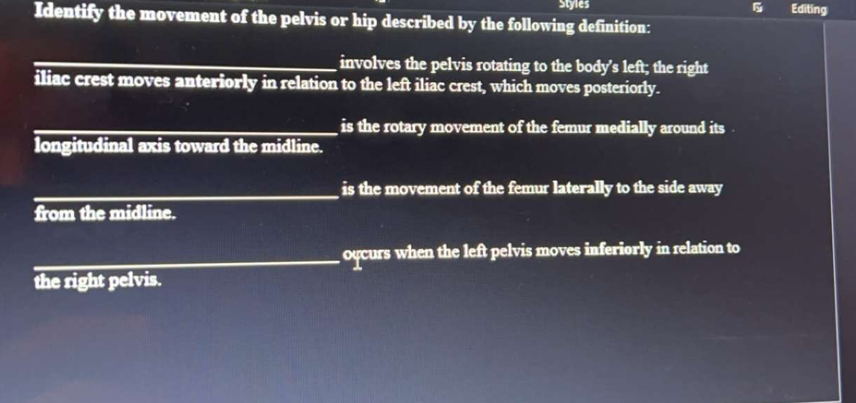 Solved Identify the movement of the pelvis or hip described | Chegg.com