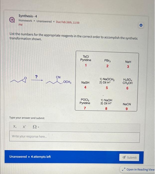 Solved Synthesis - 4 Homework - Unanswered - Due Feb 26th, | Chegg.com