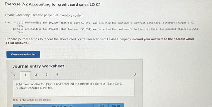 Solved Exercise 7-2 Accounting for credit card sales LO C1 | Chegg.com