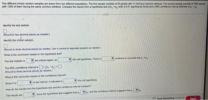 Solved Two different simple random samples are drawn from | Chegg.com