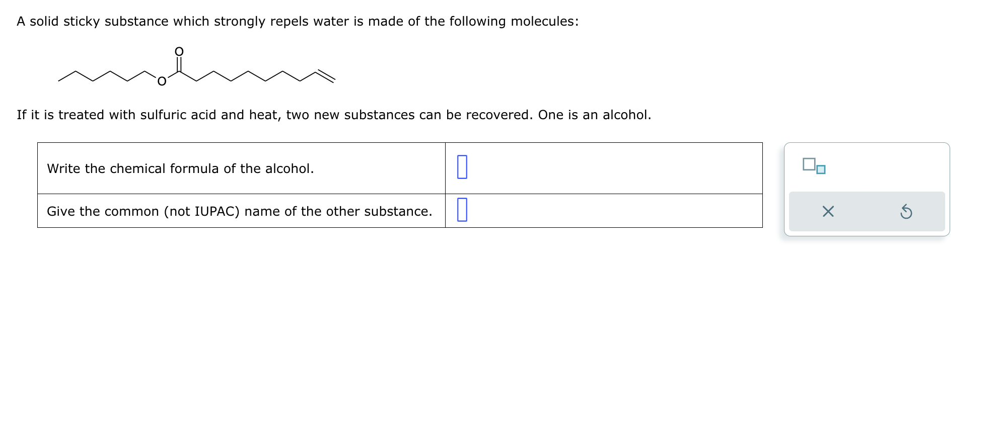 Solved A solid sticky substance which strongly repels water | Chegg.com