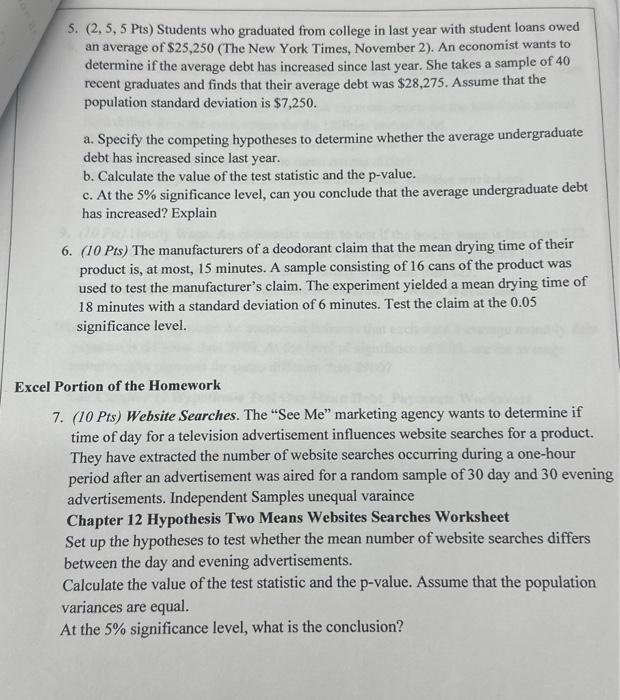 Solved All work must be shown and all excel outputs must be | Chegg.com