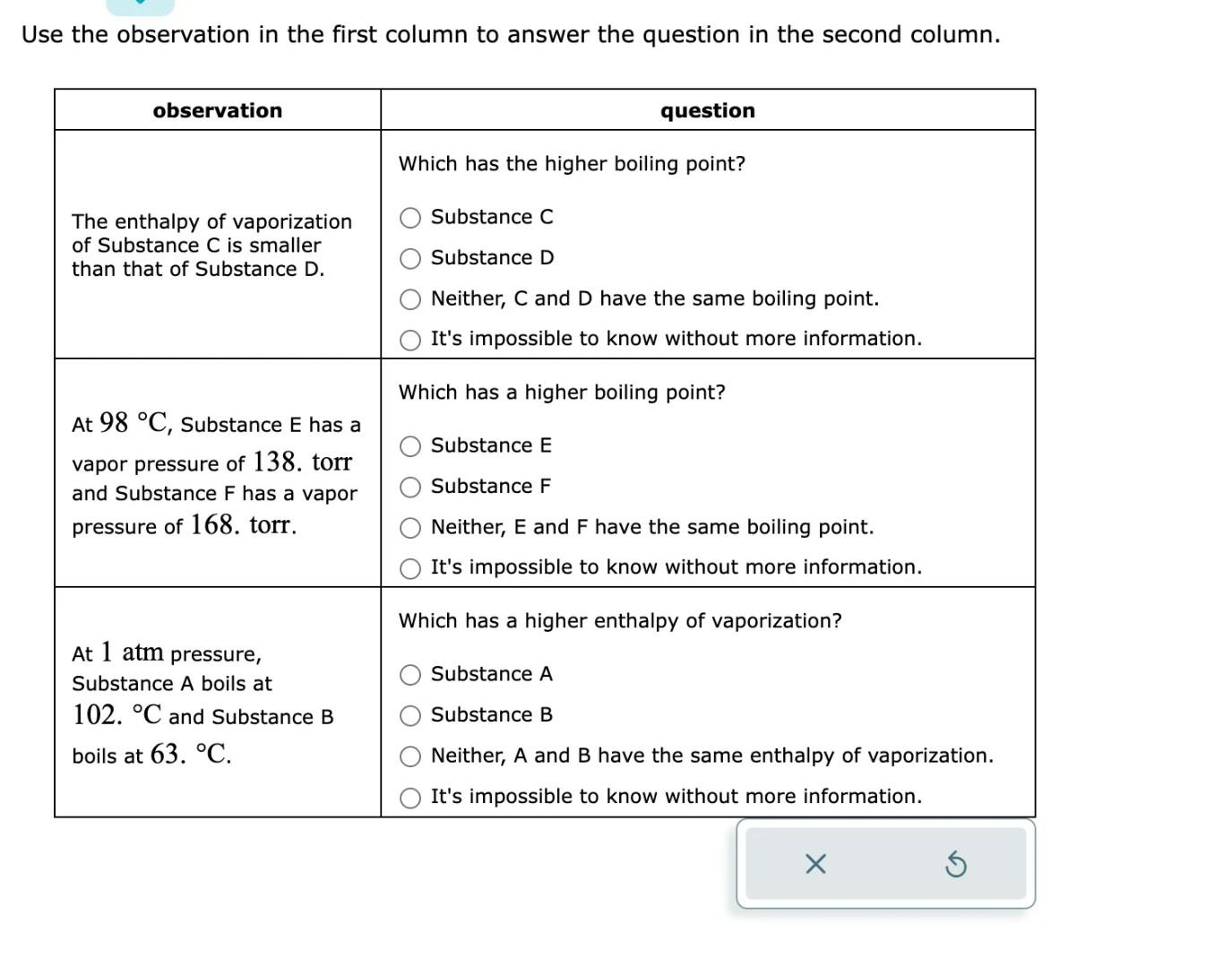Solved Ice the nhcervation in the firct rolıımn th ancwer | Chegg.com