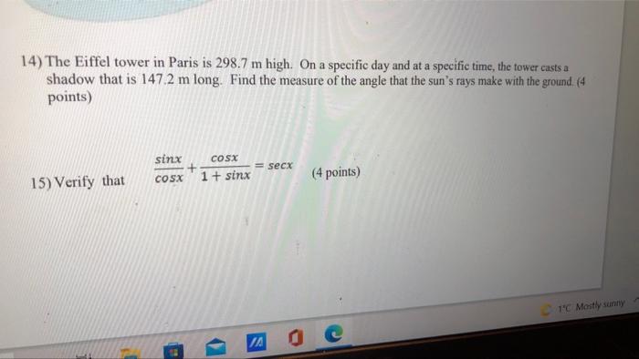 Solved 14) The Eiffel tower in Paris is 298.7 m high. On a | Chegg.com