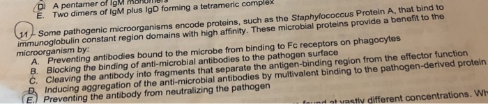 Solved E. Two dimers of IgM plus Igo forming a tetrameric | Chegg.com