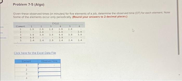 Solved Given these observed times (in minutes) for five | Chegg.com
