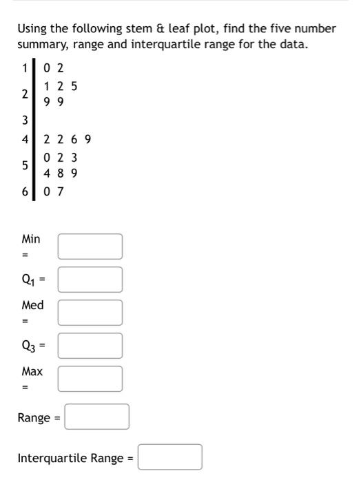 Solved Using the following stem \& leaf plot, find the five | Chegg.com