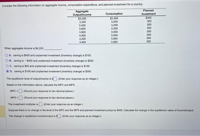 Solved Consider the following information on aggregate | Chegg.com