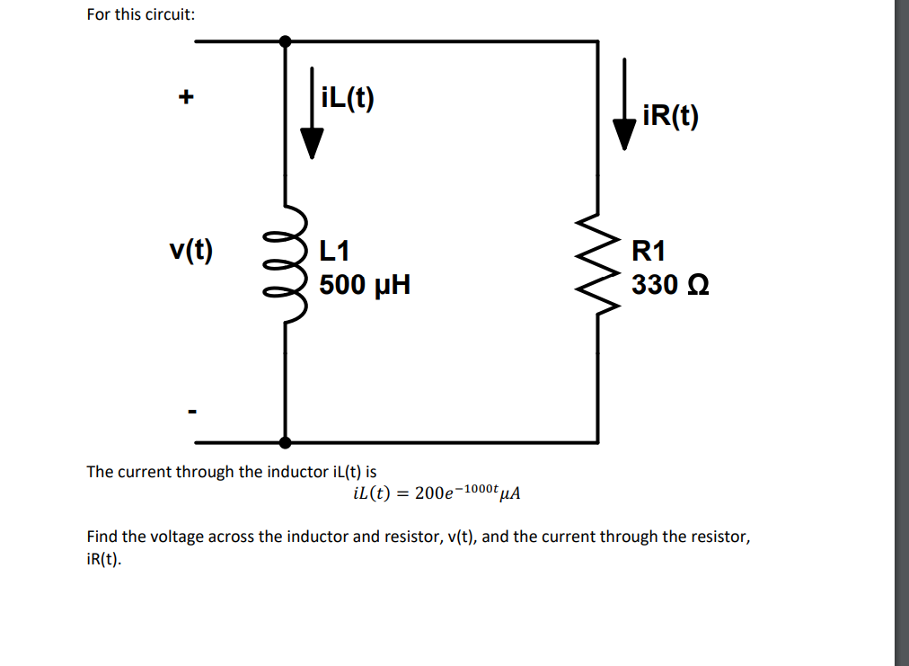 Solved For this circuit:The current through the inductor iL | Chegg.com