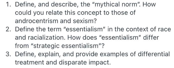 1. Define, and describe, the "mythical norm". How | Chegg.com