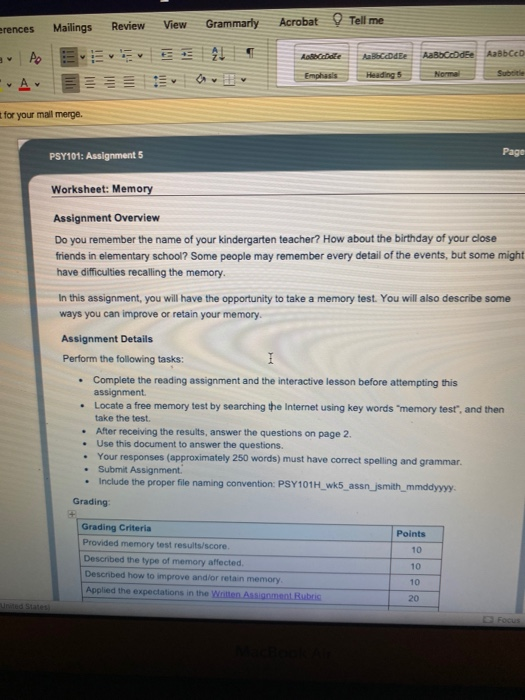 Worksheet: Memory Assignment Overview Do you remember | Chegg.com