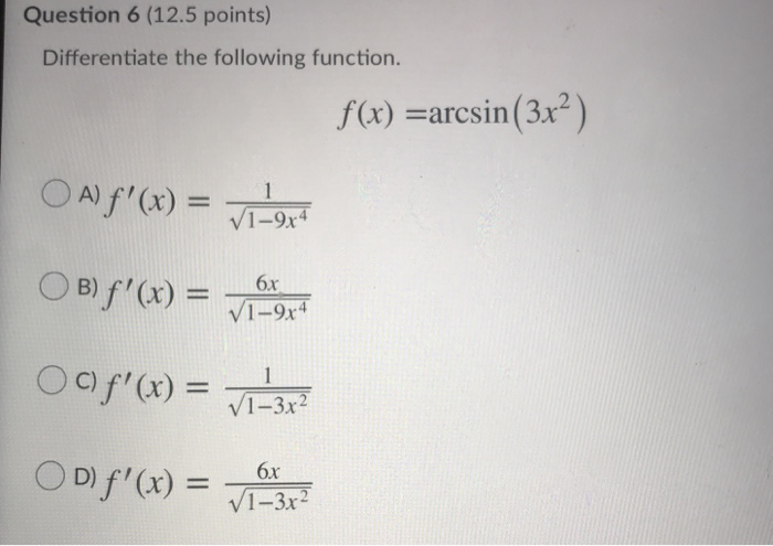 Solved Differentiate the following function. y=(1+ 3c) O A | Chegg.com