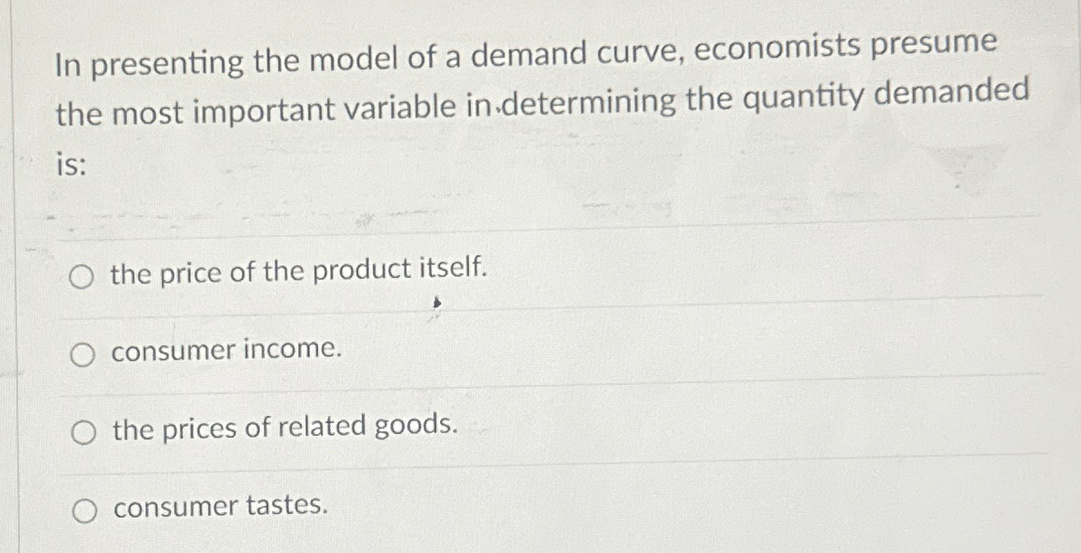 Solved In presenting the model of a demand curve, economists | Chegg.com