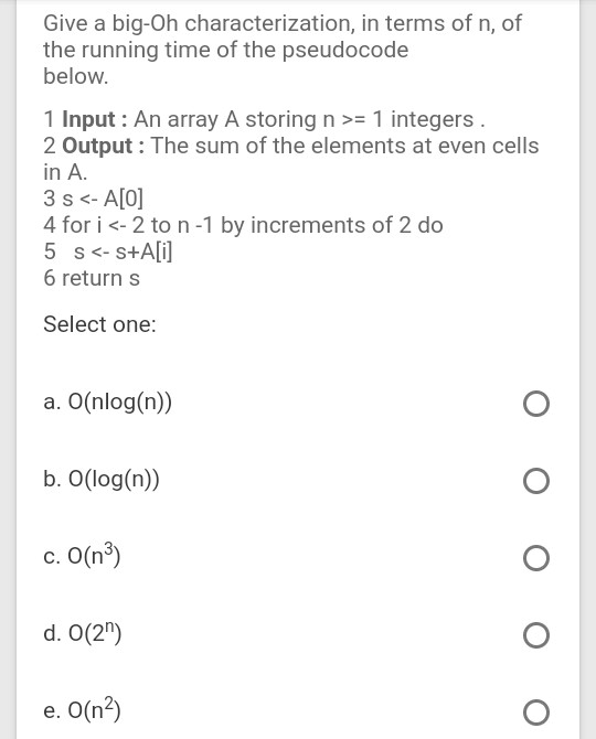 Solved Give a big-Oh characterization, in terms of n, of the | Chegg.com