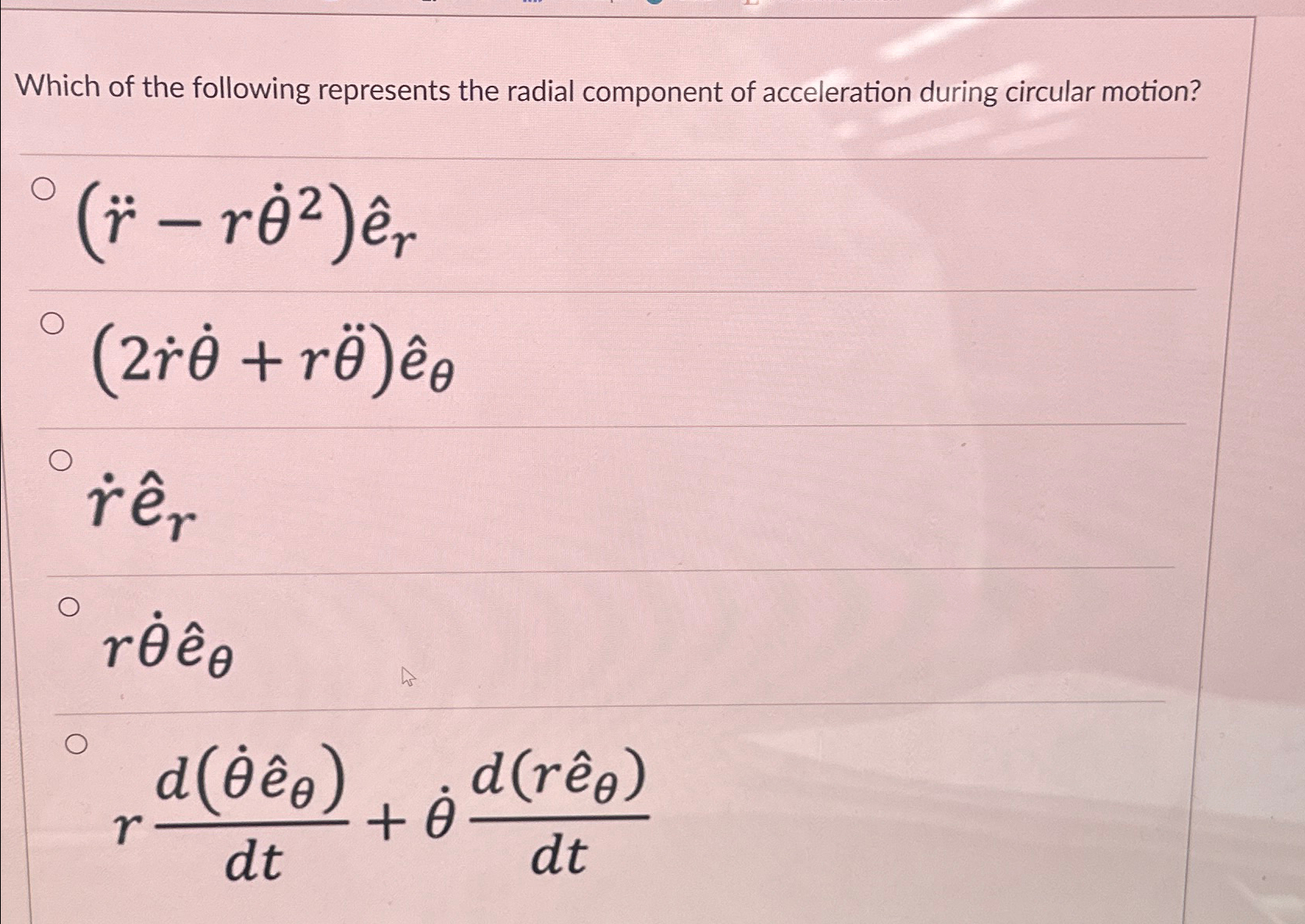 Solved Which of the following represents the radial | Chegg.com