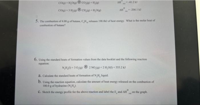 Solved CO(g)+H,O(g)(B)CO4( m)+H1( g)AlIm=−41.2 kJCO(g)+3H2( | Chegg.com
