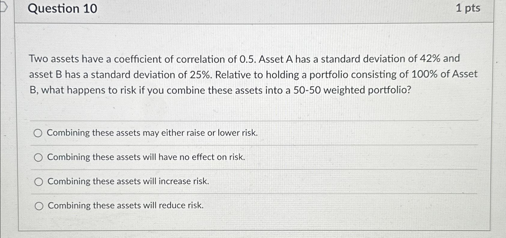Solved Question 101 ﻿ptsTwo assets have a coefficient of | Chegg.com