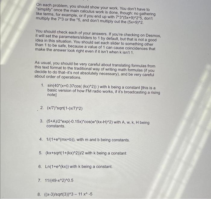 Solved On each problem, you should show your work. You don't | Chegg.com