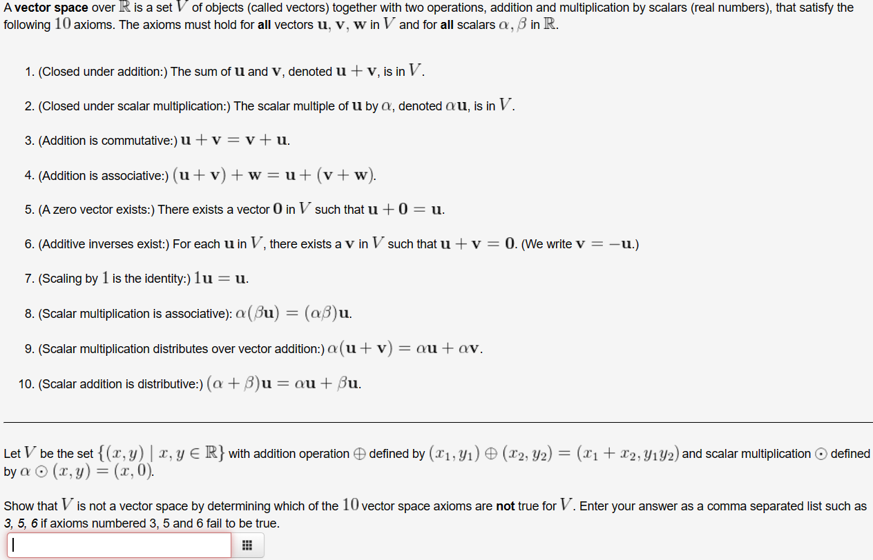 Solved Let V ﻿be the set {(x,y)|x,yinR} ﻿with addition | Chegg.com