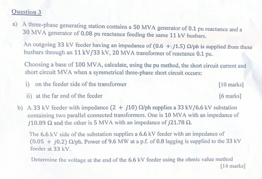 Solved Question 3a) ﻿A three-phase generating station | Chegg.com