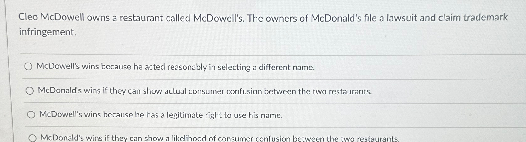 Solved Cleo McDowell owns a restaurant called McDowell's. | Chegg.com