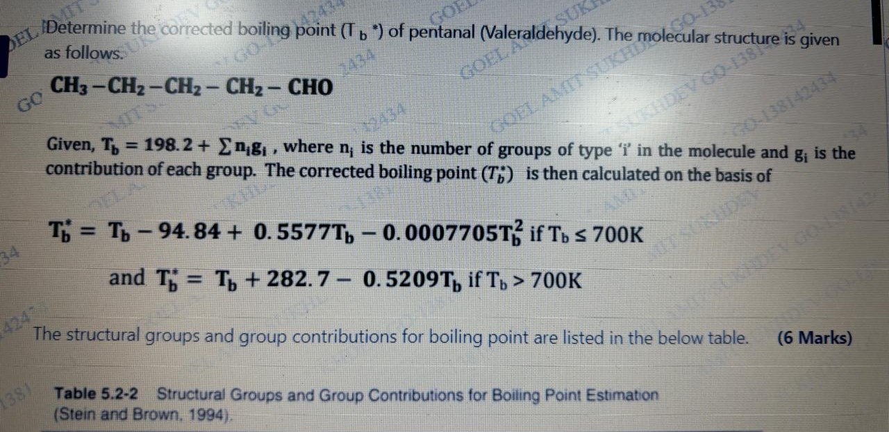 Solved Determine the corrected boiling point ( Tb* ) ﻿of | Chegg.com