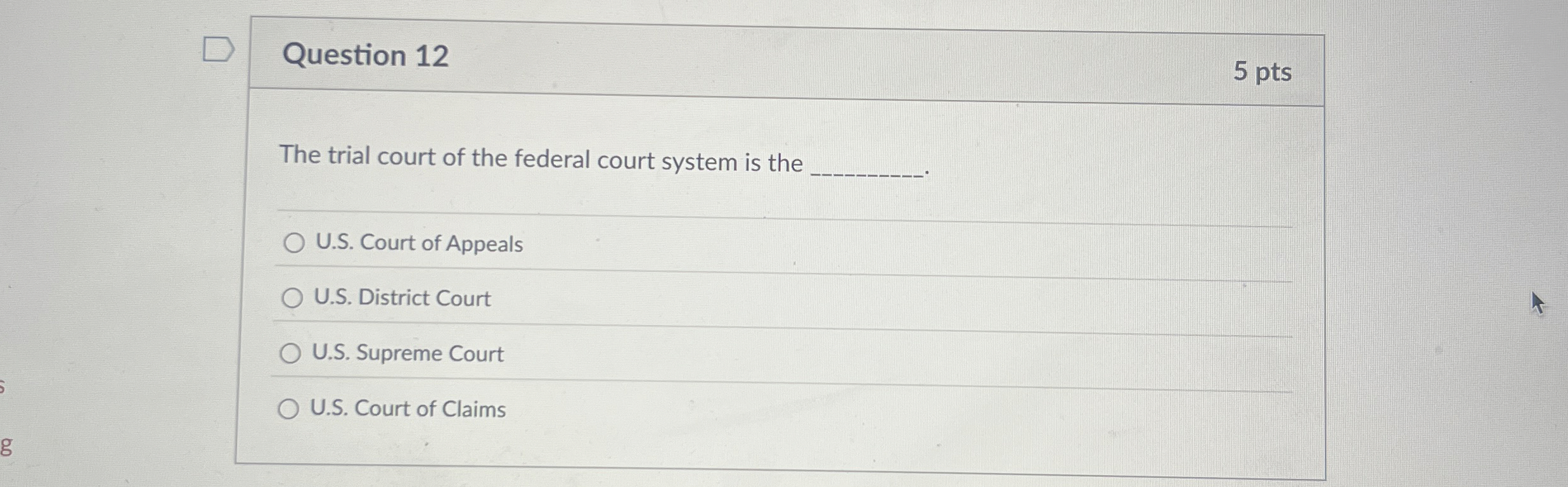 Solved Question 125 ﻿ptsThe trial court of the federal court | Chegg.com