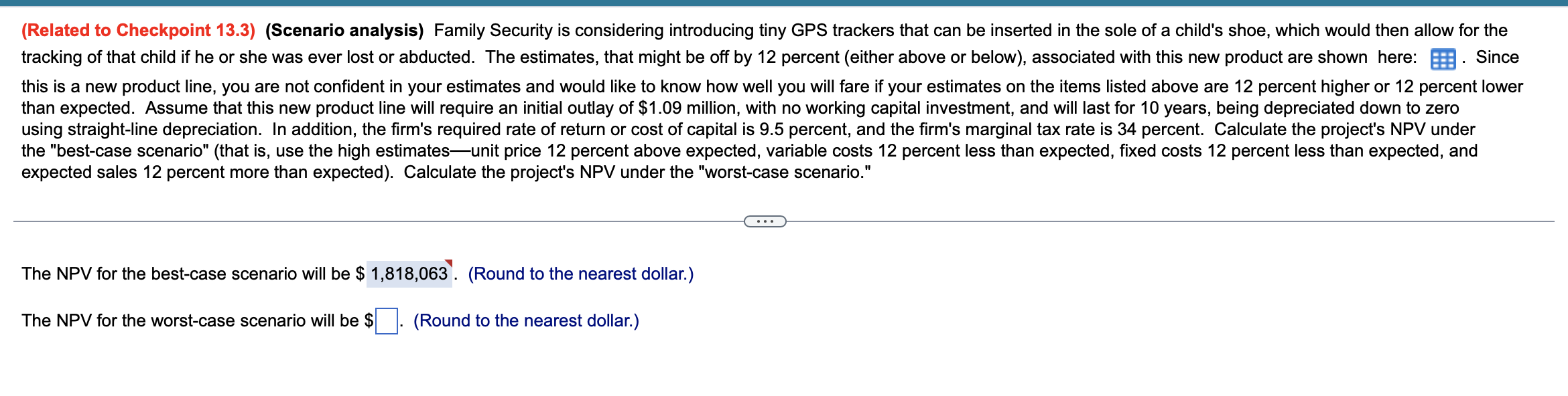 Solved (Related to Checkpoint 13.3) (Scenario analysis) | Chegg.com