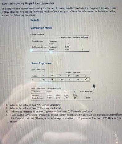 Part 1. Interpreting Simple Linear Regression In a | Chegg.com