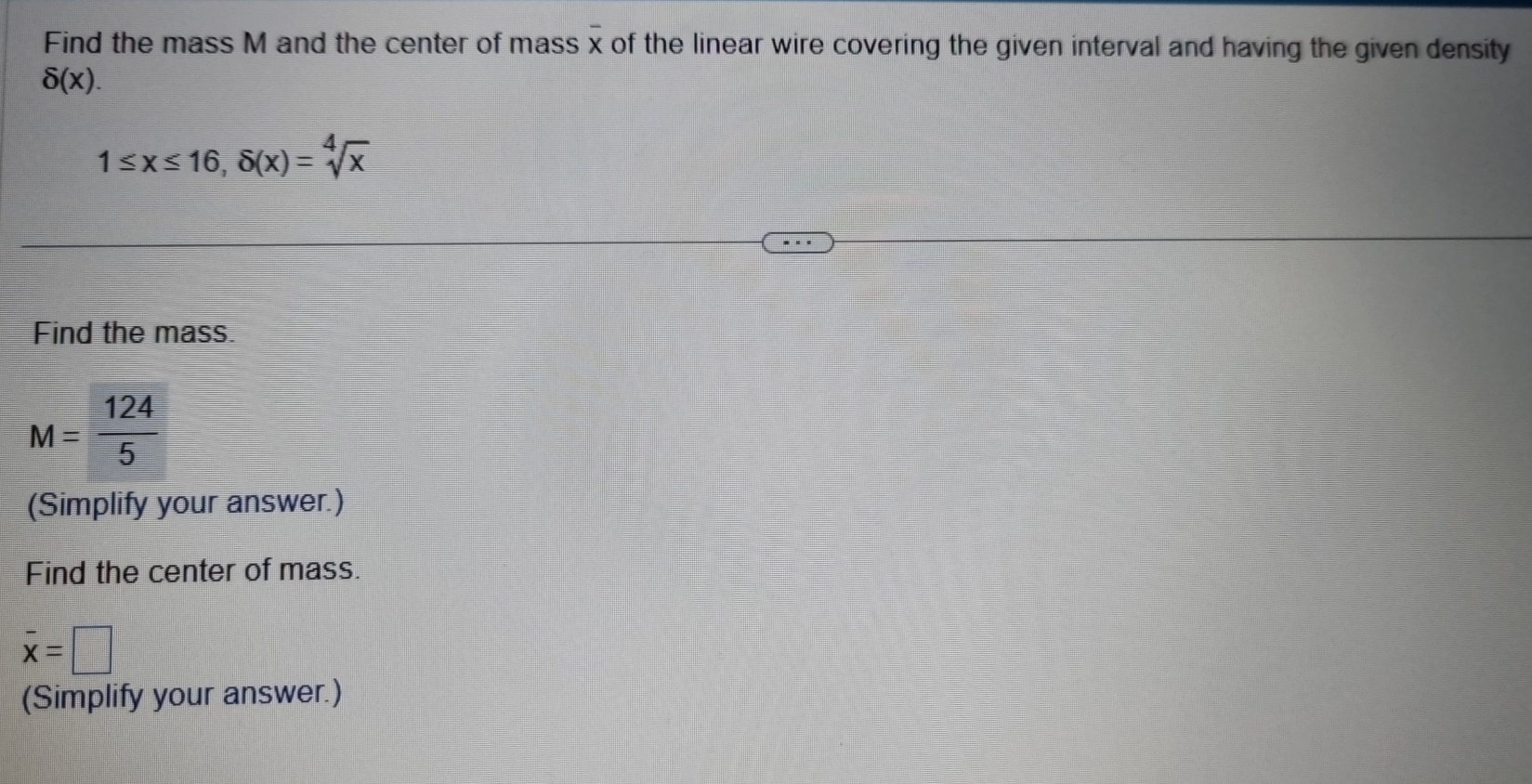 Solved Find the mass M ﻿and the center of mass x‾ ﻿of the | Chegg.com