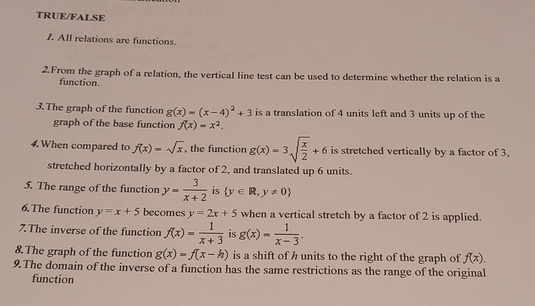 Solved 1. All relations are functions. 2.From the graph of a | Chegg.com