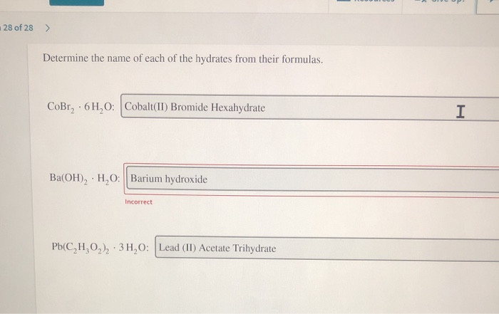 Solved 28 of 28 > Determine the name of each of the hydrates | Chegg.com