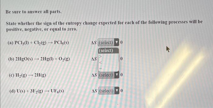 Solved Be sure to answer all parts. State whether the sign | Chegg.com