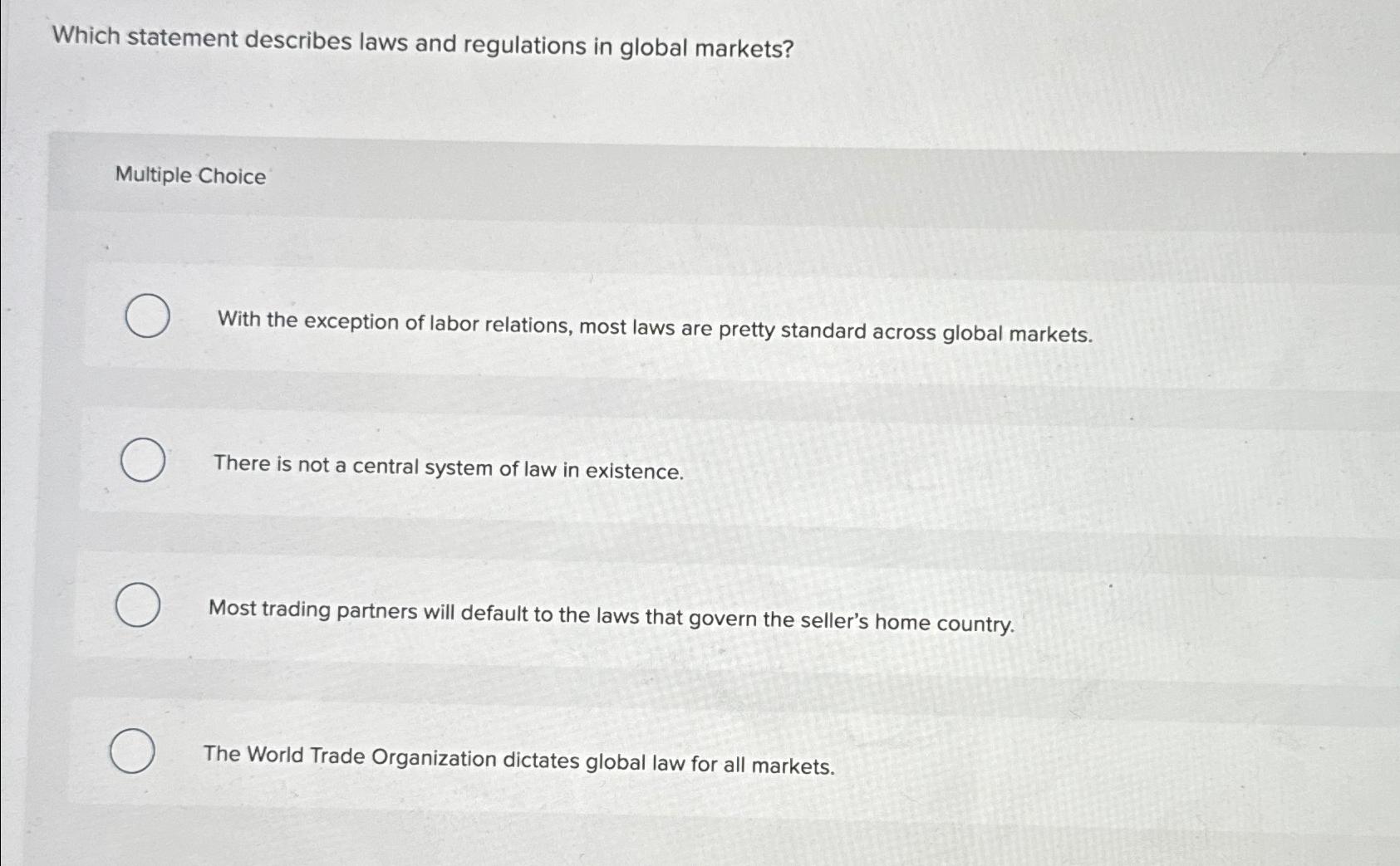 Solved Which statement describes laws and regulations in | Chegg.com