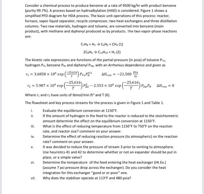 Consider a chemical process to produte benzene at a | Chegg.com