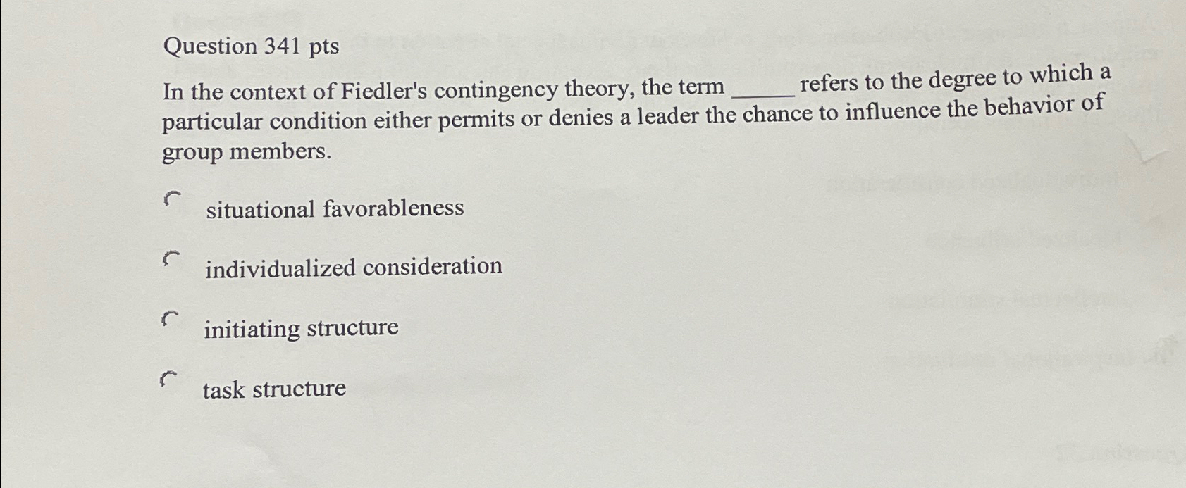 Solved Question 341 ﻿ptsIn the context of Fiedler's | Chegg.com