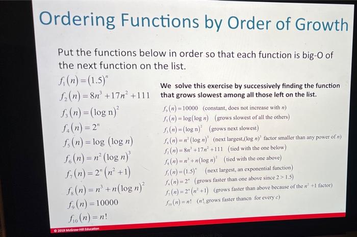 Solved rearrange the unction so each function is big-O. Show | Chegg.com