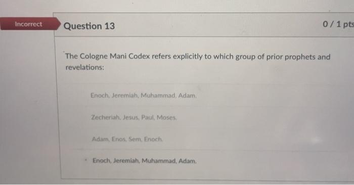 The Cologne Mani Codex refers explicitly to which | Chegg.com