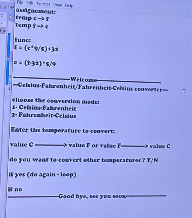 Solved File Edit Format View Help assignement: temp c - f | Chegg.com